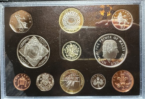2008 UK 11 COIN Proof Set. 450TH QE I, 60TH PRINCE OF WALES, 100TH ...