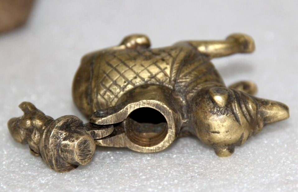 Old Brass Ink Pot Well For Feather Dip Writing Pen Nandi Shape Top ...