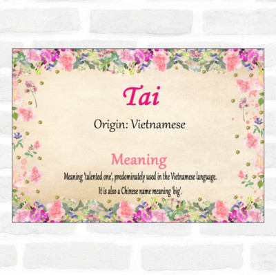 Tai Name Meaning Floral Certificate | eBay UK