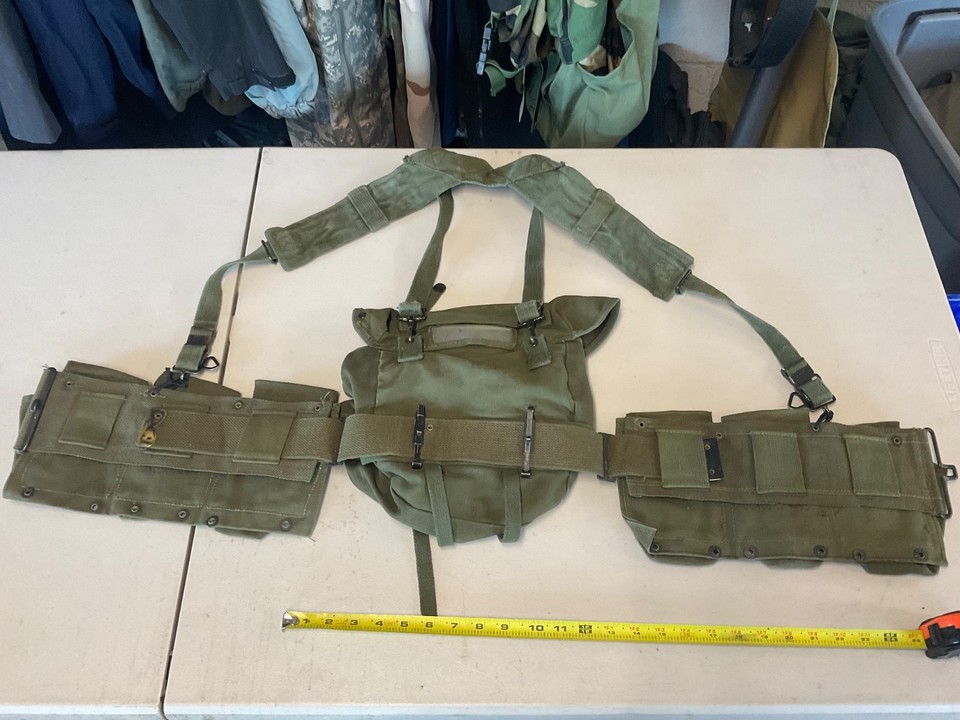 1967 stamped US army web gear , wide belt , butt pack , small arms ...
