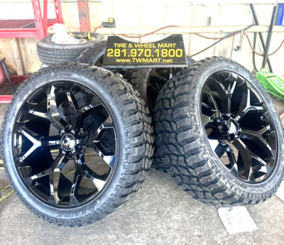 22" SNOWFLAKE GLOSS BLACK RIMS WITH 33/35125022 TIRES 6X139.7 GM CHVY ...