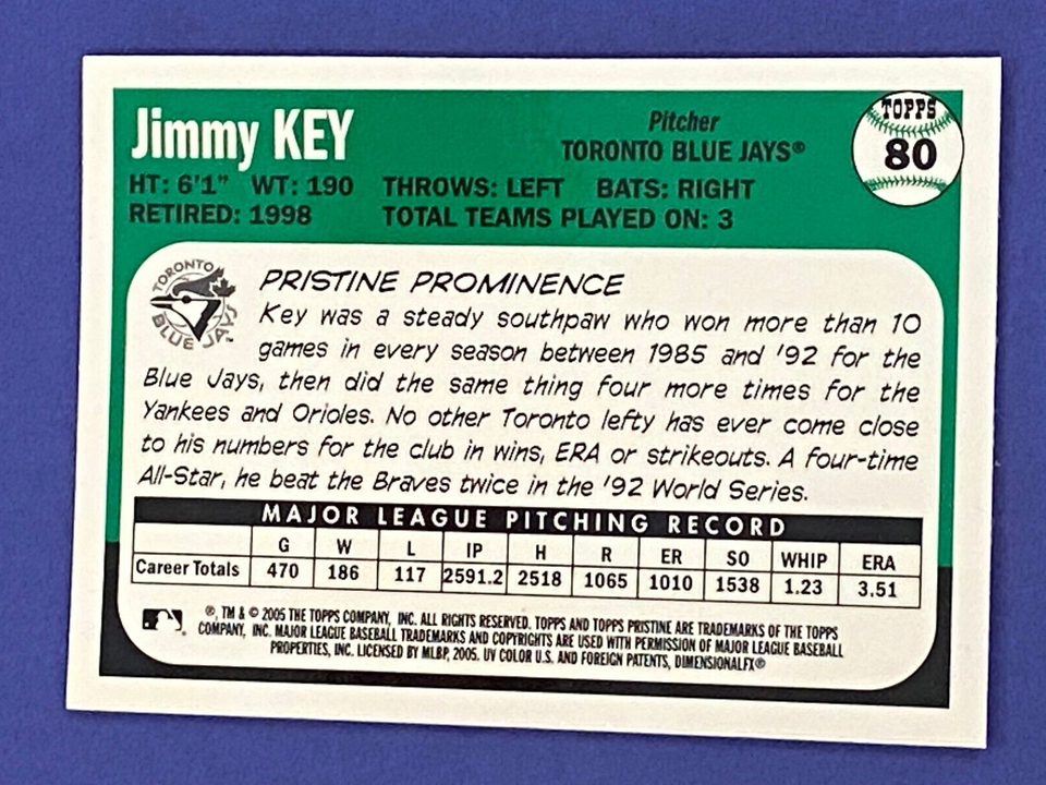 JIMMY KEYS, BLUE JAYS, P 2005 TOPPS PRISTINE THE LEGENDARY YEARS #80 ...