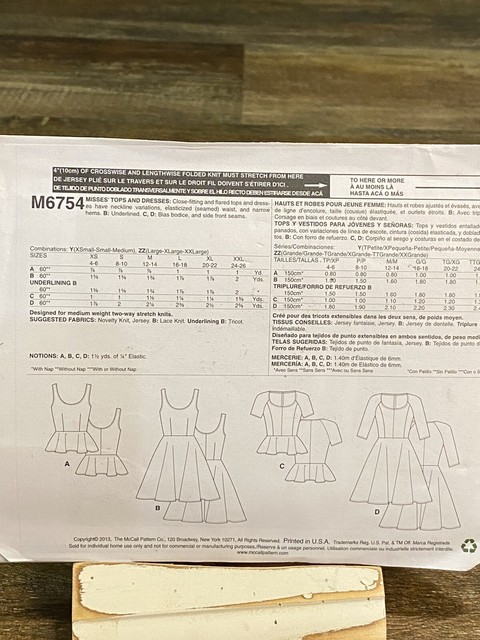 Mccall's Flare Top and Dress Sewing Pattern M6754 Misses Womans for ...