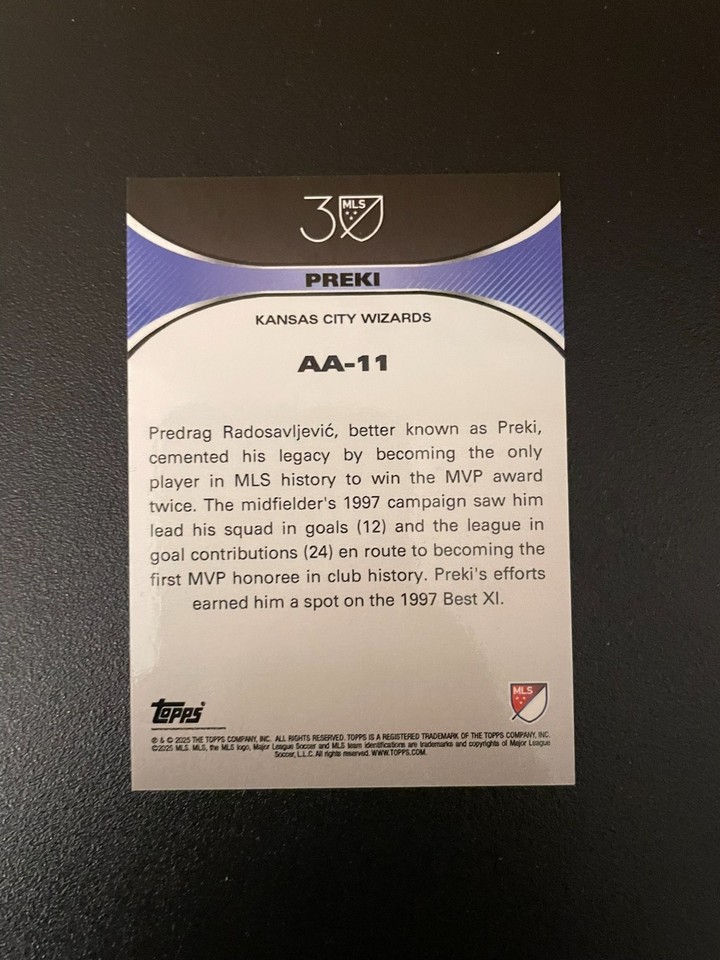 2025 Topps MLS 30th Anniversary Preki Foilfractor Auto 1/1 Kansas City ...