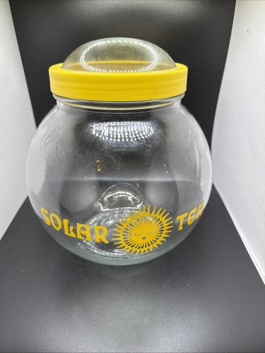 Vintage Yellow 70s Sun Sunshine Solar Iced Tea Round Glass Jar Dome Lid ...