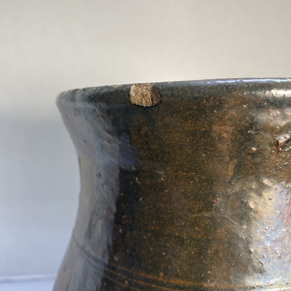 Folk Pottery Water Pitcher Jug W/ Pulled Handle Signed Alkaline/Salt ...