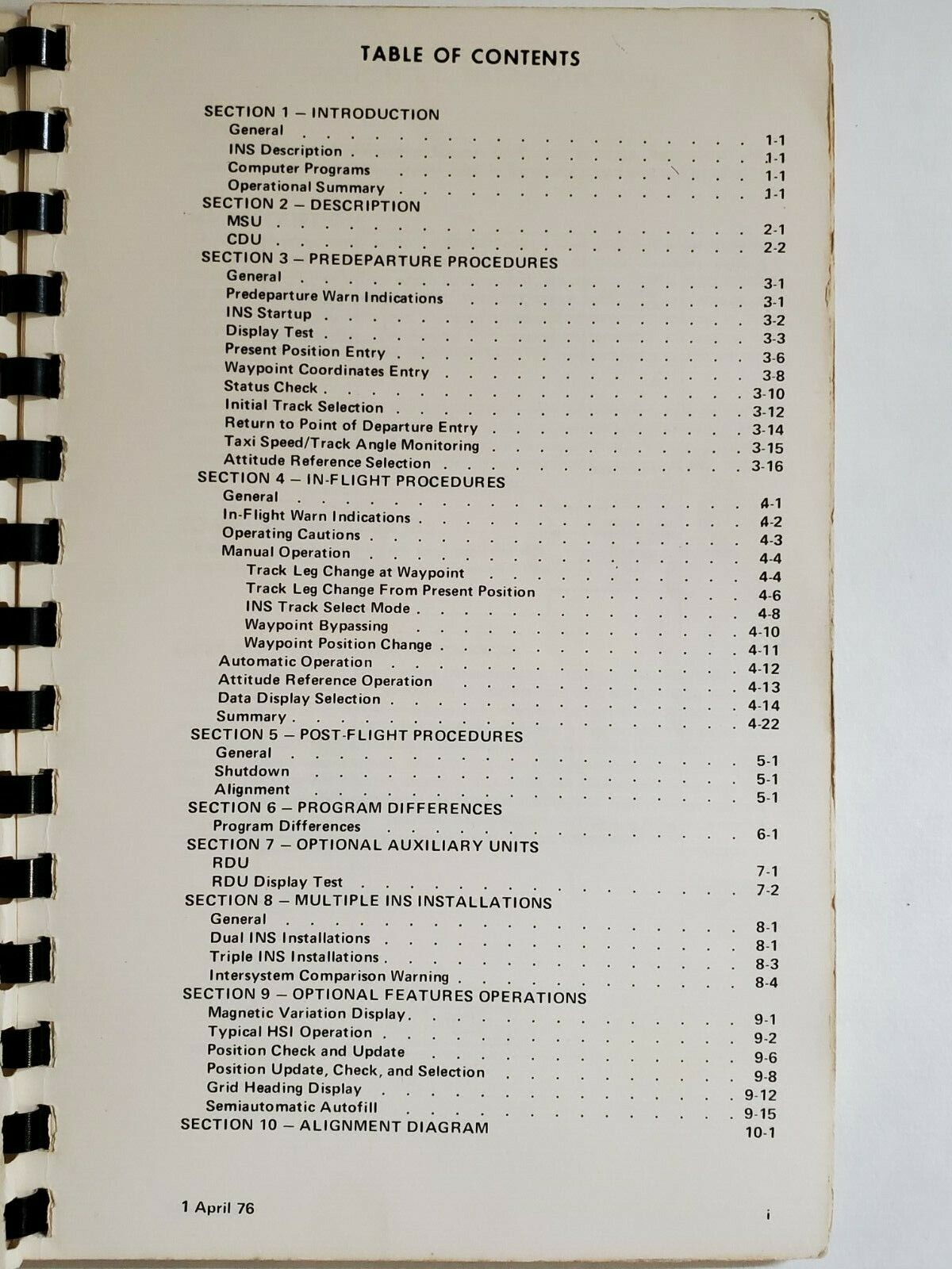 LITTON AERO PRODUCTS LTN-51 INERTIAL NAVIGATION SYSTEM PILOTS GUIDE INS ...