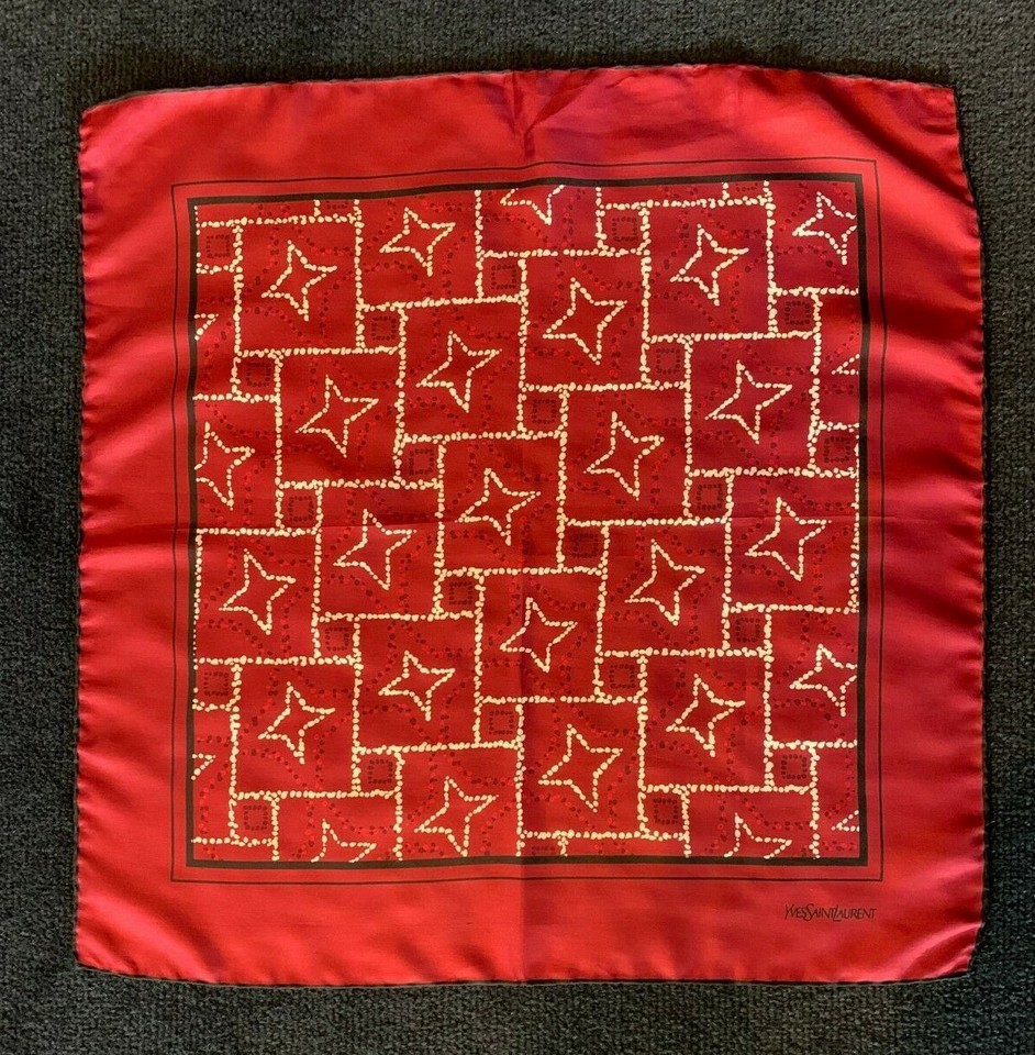 YSL Yves Saint Laurent Silk Twill Deep Red "Stars" Bandana/Scarf ...