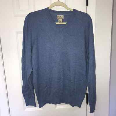 LL Bean Sweater Mens Medium Blue V Neck Cotton/Cashmere | eBay