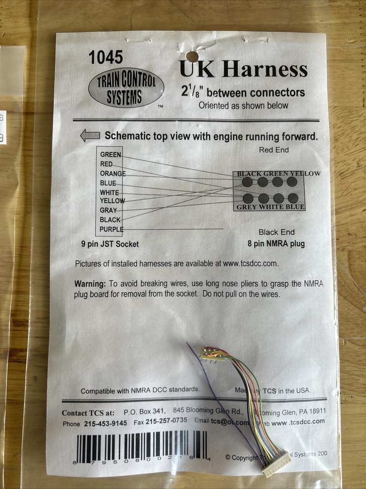 TCS ~ 1045 9 Pin To 8 Pin Dcc Decoder Harness - 2 Harnesses | eBay