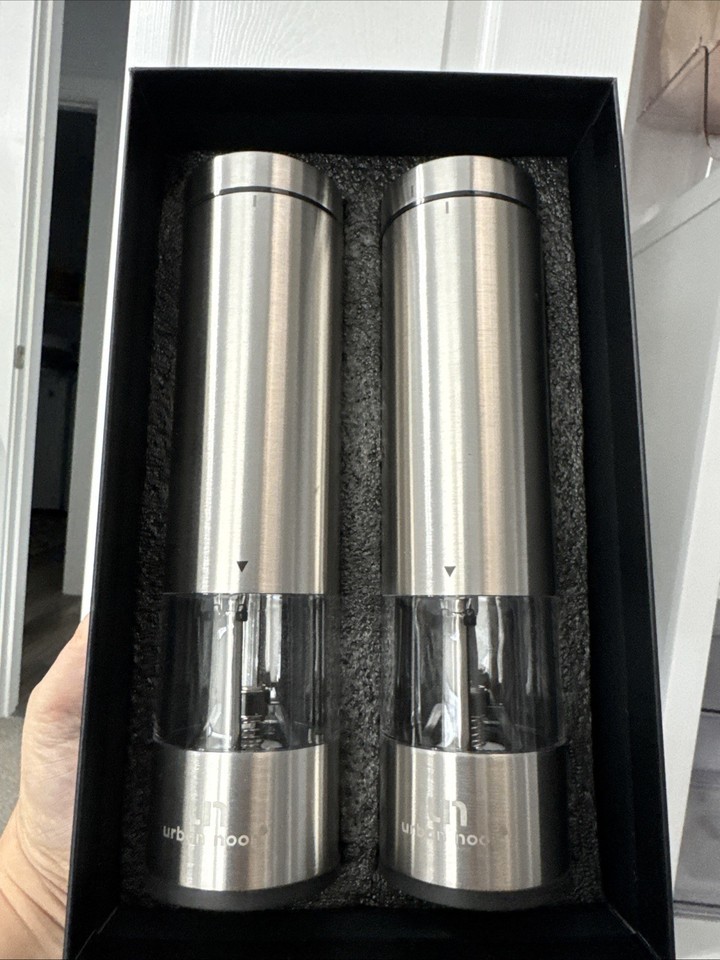 Urban noon Salt and Pepper Grinder Set Battery Operated Stainless Steel ...
