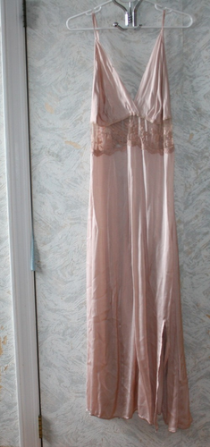 ANGELA MODA 100% silk long sexy robe night gown dress.Size XL.Pink.Lace ...