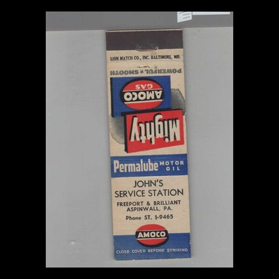 Matchbook Cover Amoco Gas Station John's Service Station Aspinwall, PA ...