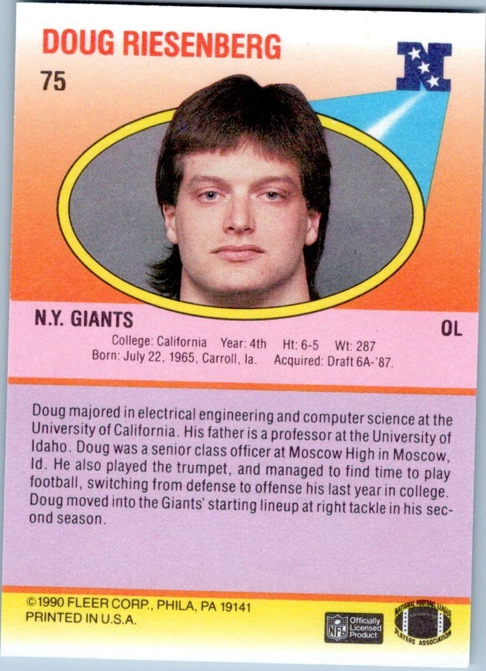 1990 Fleer Doug Riesenberg New York Giants #75 NFL Card | eBay