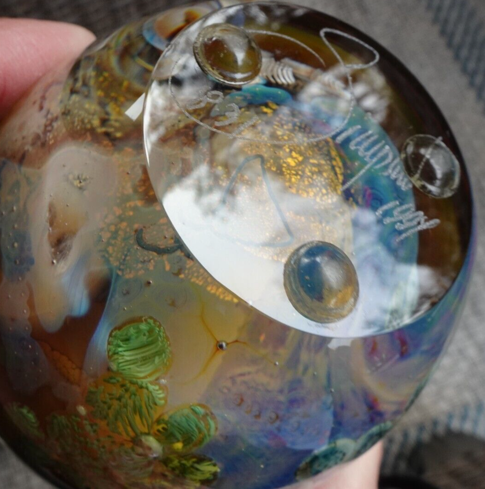 Signed Josh Simpson Studio Art Glass Inhabited Planet Paperweight Vase ...