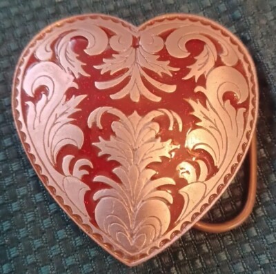 Heart Belt Buckle 3D Red Heart Floral Detailing Authentic C & J Buckles ...