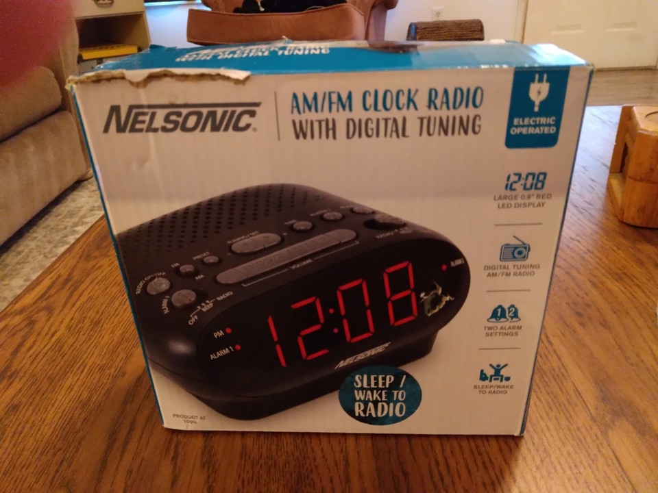 NELSONIC Digital AM/FM Alarm Clock Radio Black With Red LED Display NEW ...