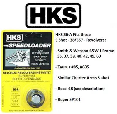 HKS 36-A 36A Speed Loader fits 5 Shot 357 Magnum S&W J Frame, Taurus ...