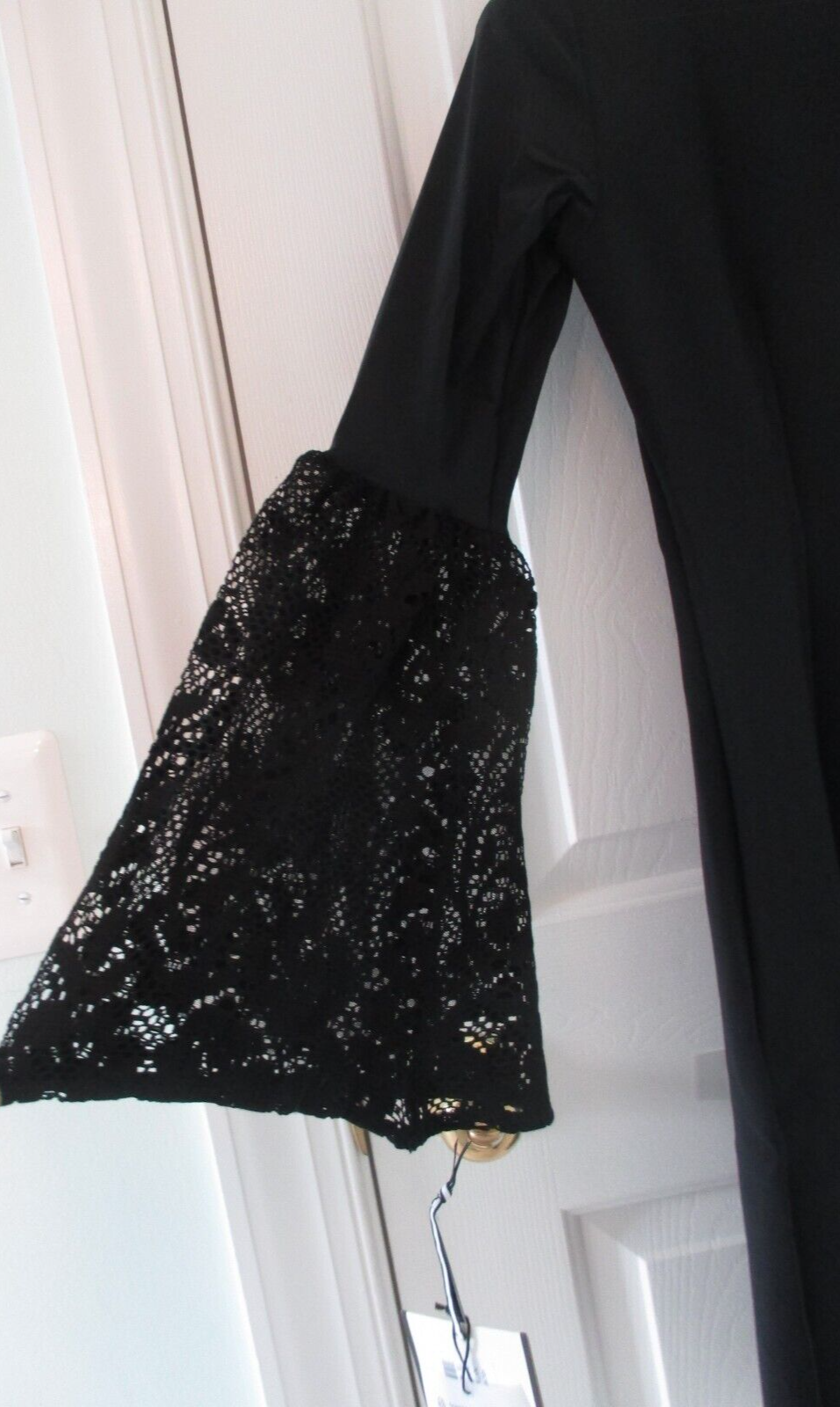 NWT CHIARA BONI LA PETITE ROBE Natalia Dress Lace Bell Sleeves Black 8 ...