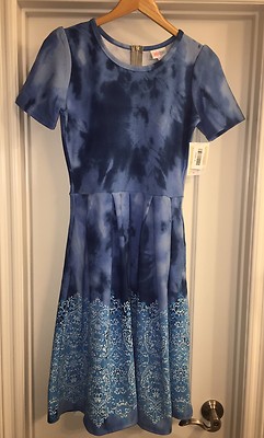 LuLaRoe Medium Amelia Blue Tie Dye Scroll Lace Ombre Dipped Frozen Elsa ...