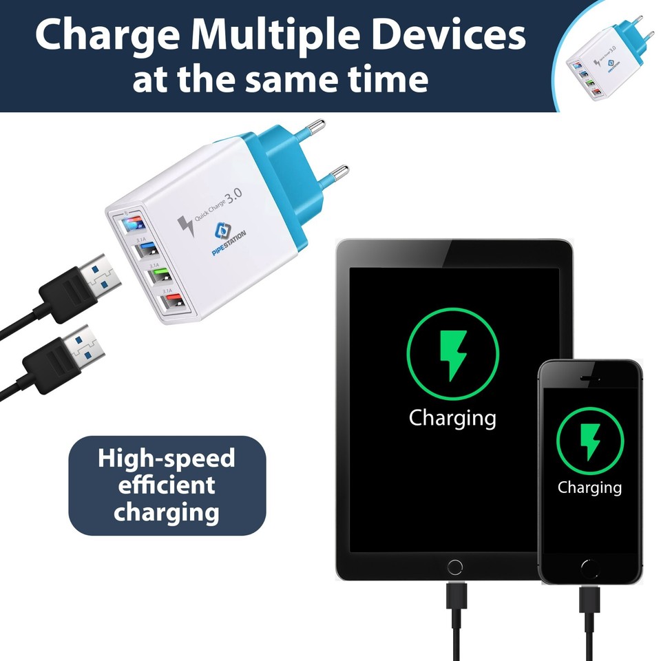 EU 2 Pin USB Plug Adapter Travel Fast Charger Europe Adaptor For iPhone ...