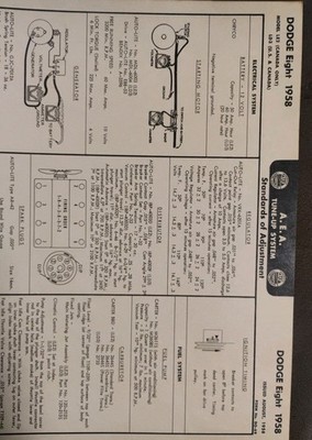 1958 Dodge V8, Model Le2, A.E.A. TUNE UP SYSTEM CHART | eBay