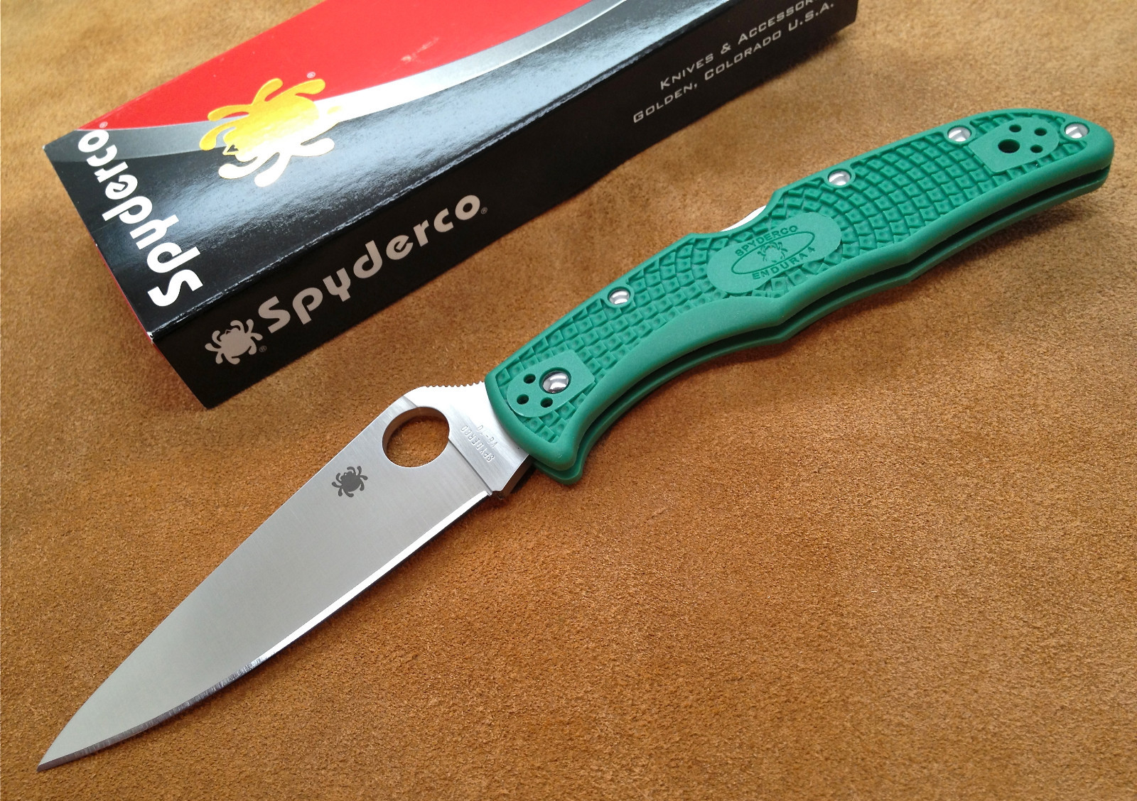 Spyderco Green Endura 4 C10FPGR Flat Ground FRN Plain Edge Knife 3 3/4 ...