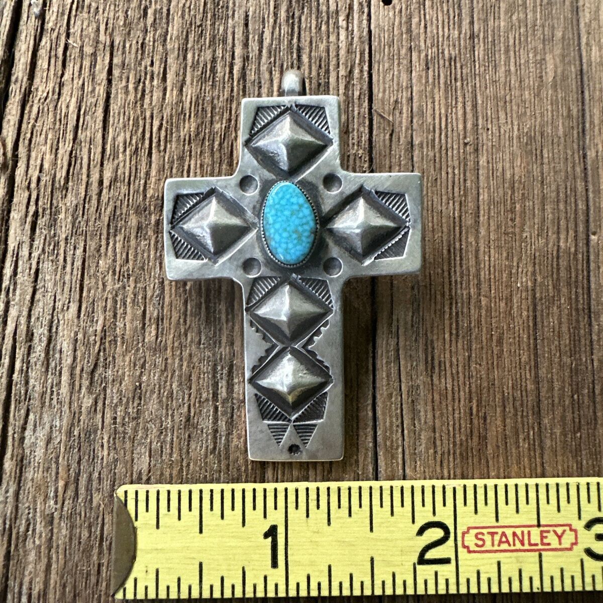 Webbed Kingman Turquoise & Sterling Silver Cross Pendant Webbed Kingman Turquoise & Sterling Silver Cross Pendant