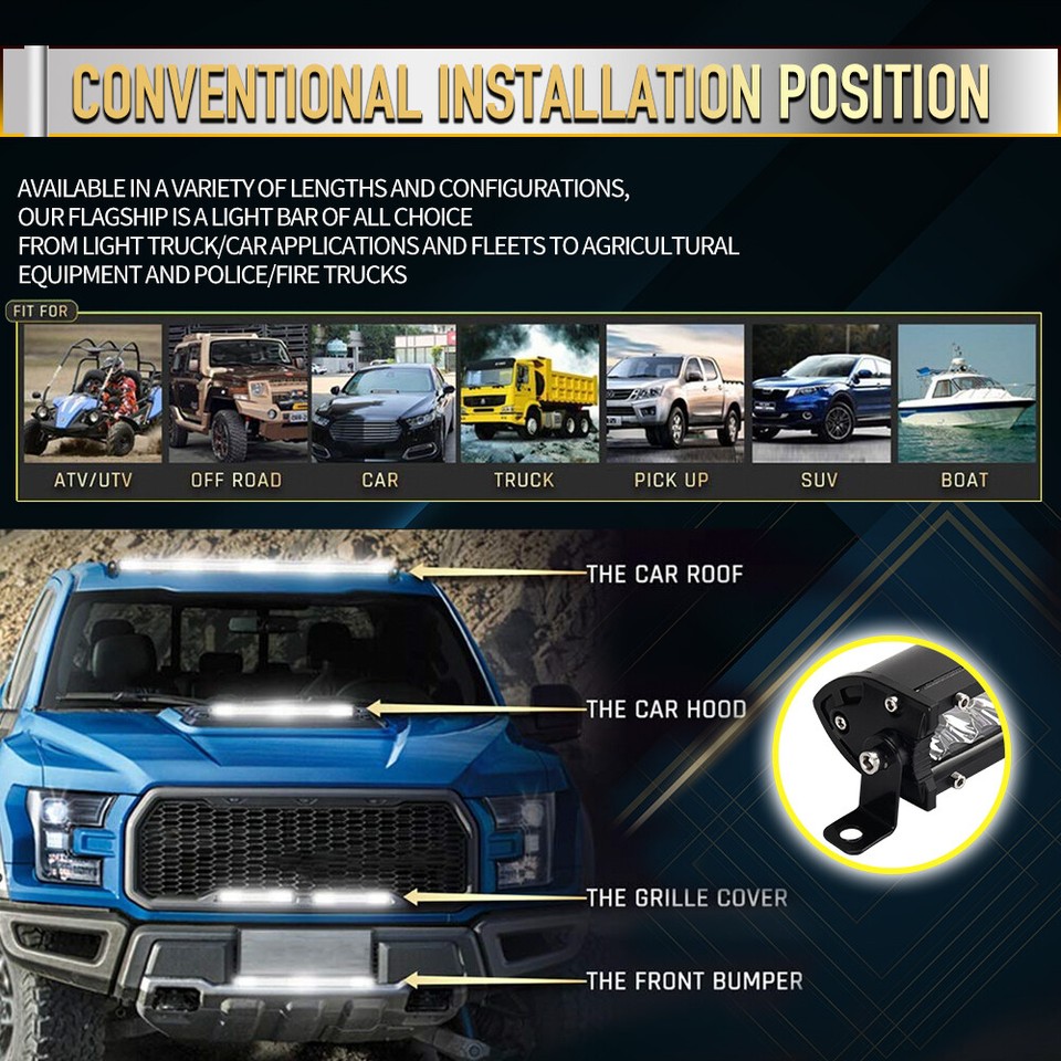 7"14"20"26"32" Dual Row LED Light Bar DRL Spot Flood for UTV ATV Truck ...