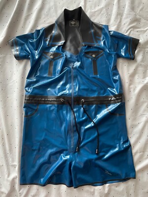 Libidex Latex Rogue Playsuit metallic blue fetish fancy dress uniform ...