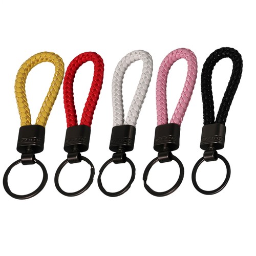 1x Leather Braided Rope Key Chain Strap Ring Car Home Unisex Weave 5 ...
