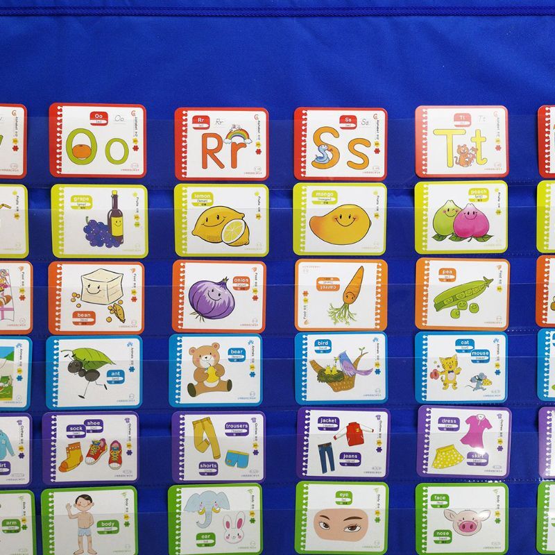 Wall Chart with 6 Adhesive Hooks for Classroom Flashcard Pocket Chart ...