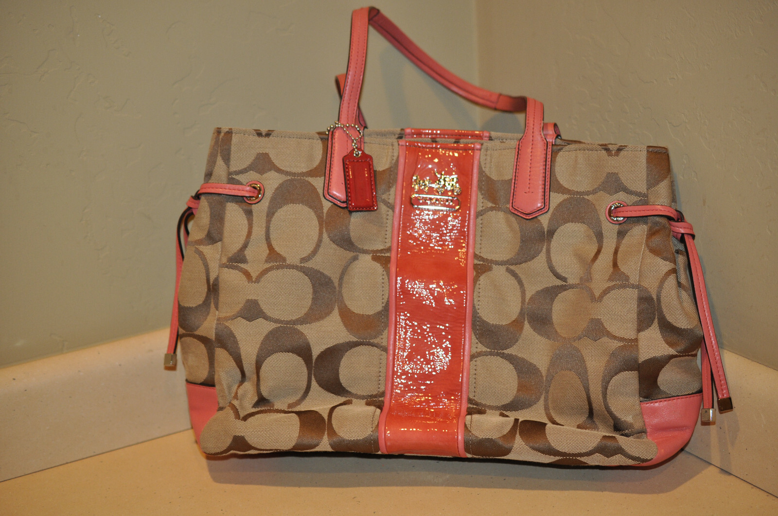 Coach Coral Patent Leather and Signature Canvas Purse - Gem