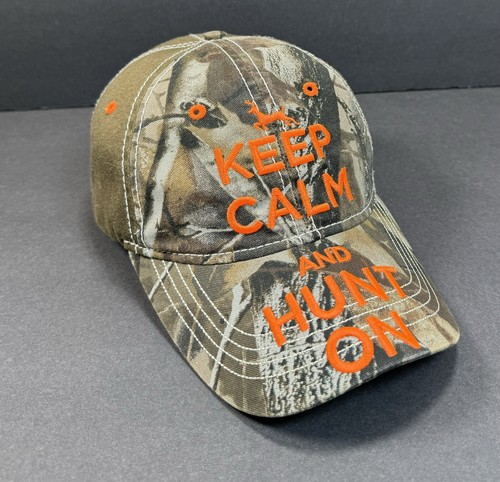 Hb HEADWEAR KEEP CALM AND HUNT ON CAMO STRAP-BACK ADJUSTABLE BASEBALL ...