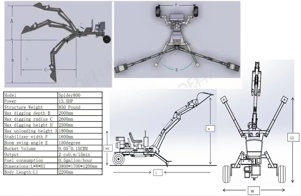Double wheel Spider Excavator Backhoe walking multifunctional digger | eBay