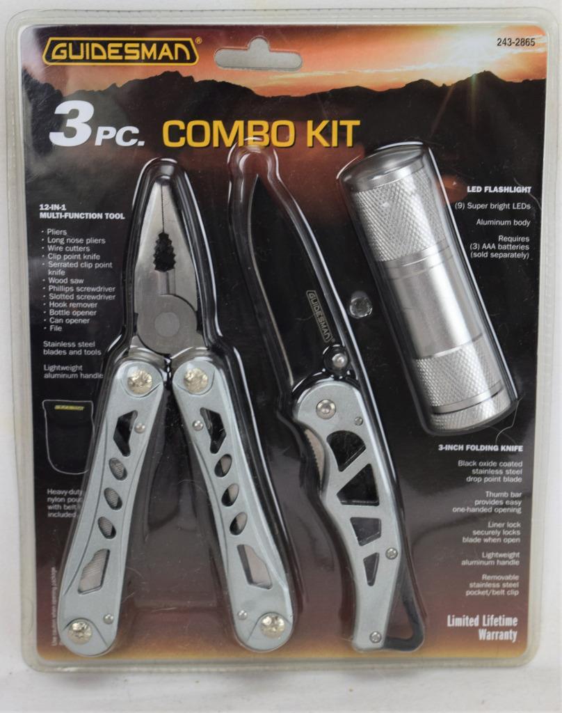 Guidesman 3 Pc. Combo Kit 12 In 1 Multi Tool w/Case Knife Flashlight ...