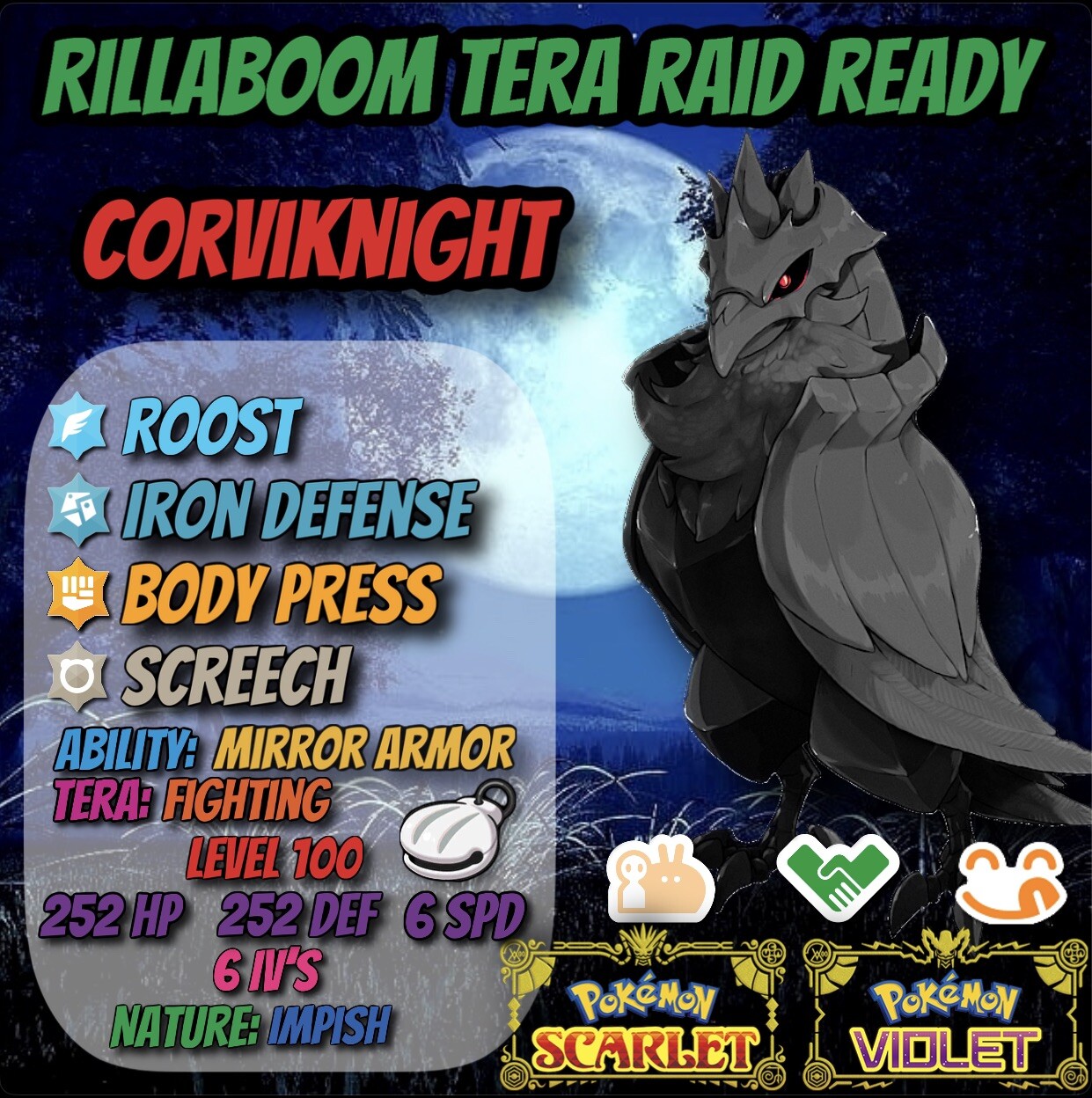 ⭐ Pokemon Scarlet and Violet ⭐ SHINY/NON Corviknight ⭐🪘 Rillaboom Raid ...