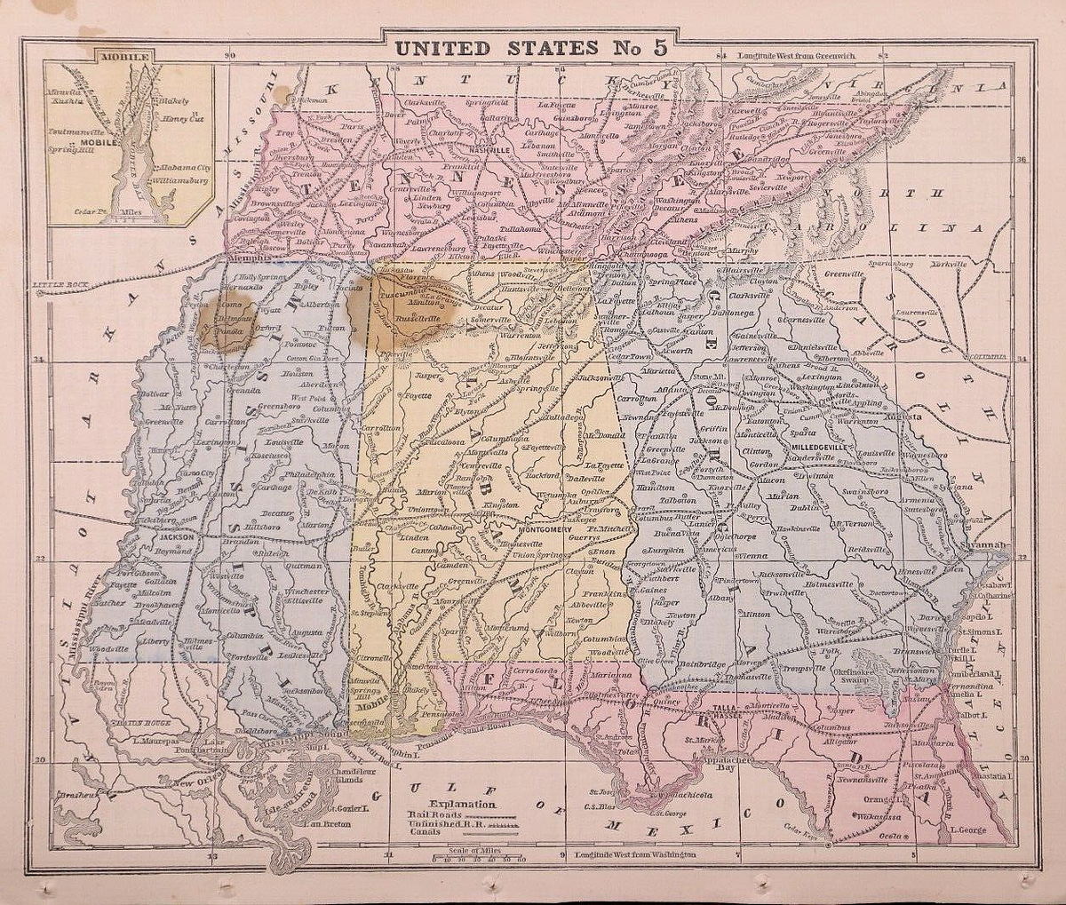 1860s Map Of Middle Tennessee