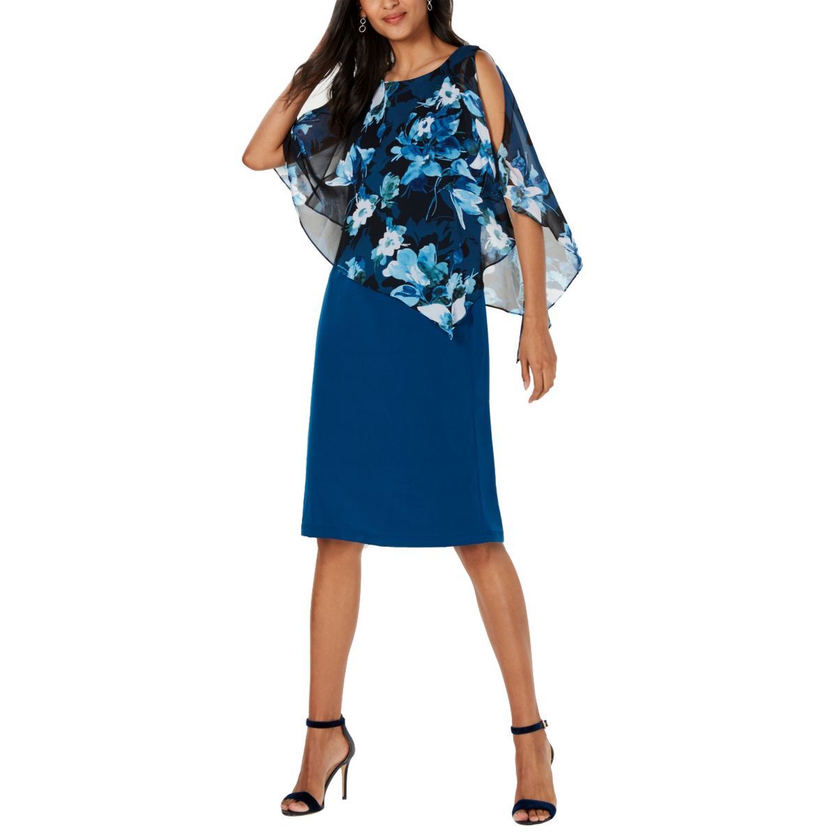 CONNECTED APPAREL NEW Women's Petite Floral Chiffon-cape Sheath Dress ...