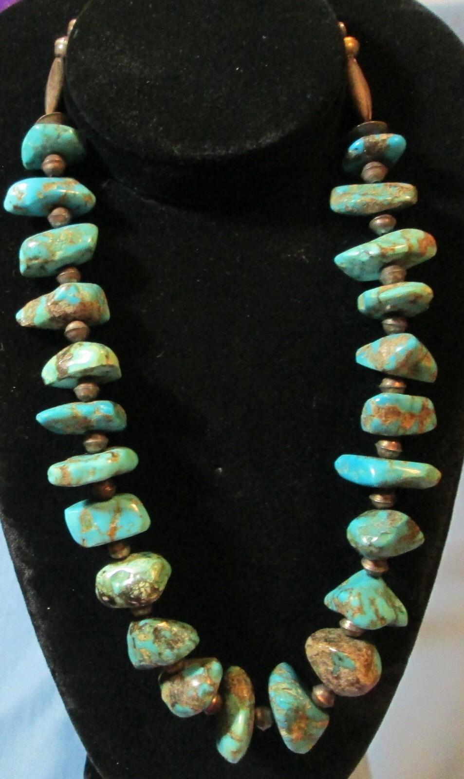 Genuine Turquoise Nugget & Silver Necklace - Antique… - Gem