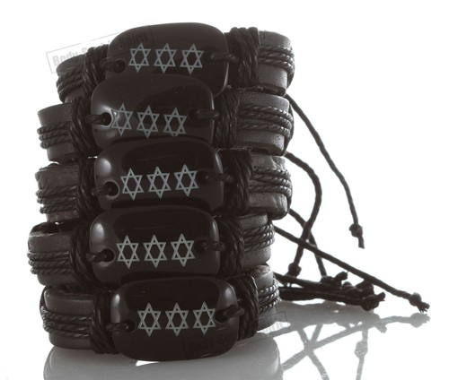5 Black Jewish Magen Star of David Bangle Leather Bracelet Wristband ...