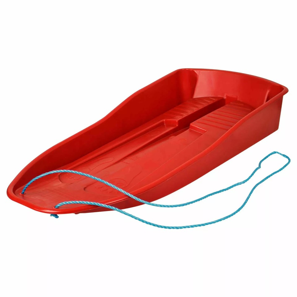 Large Kids Snow Sled Sledge Toboggan, Heavy Duty Plastic with Rope ...