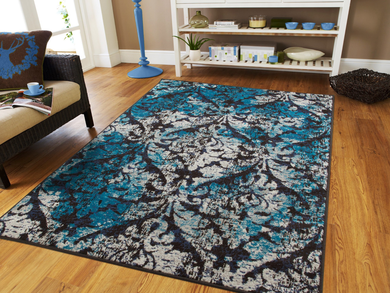 Blue Area Rug Modern Contemporary Abstract Carpet | eBay