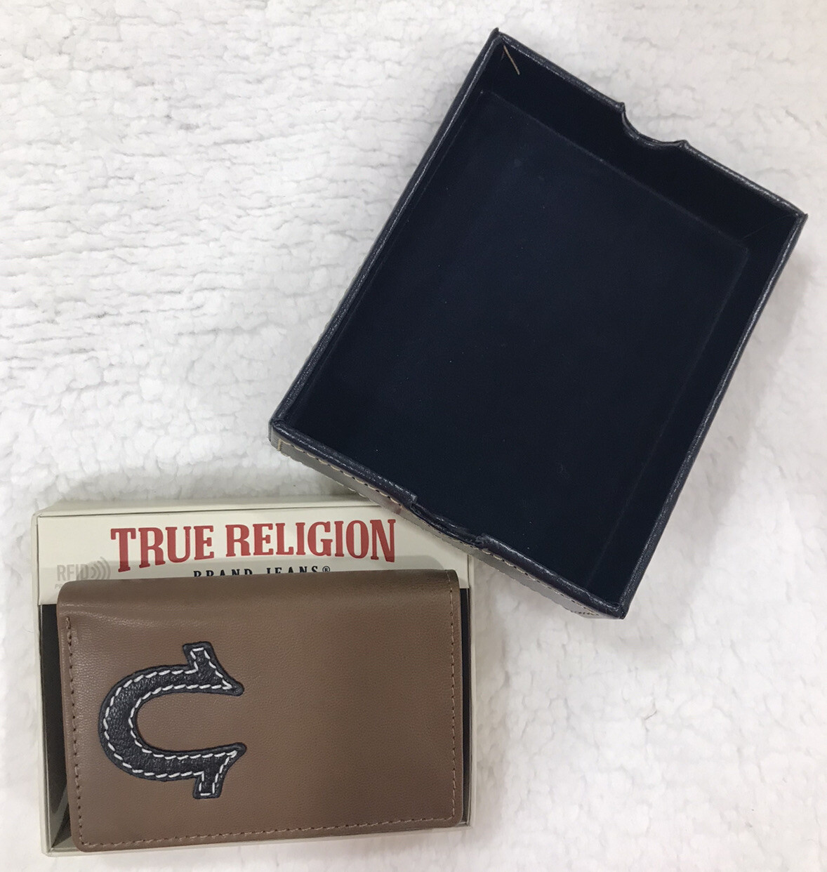 True Religion RFID Trifold Brown Leather Wallet & Holder NWT | eBay