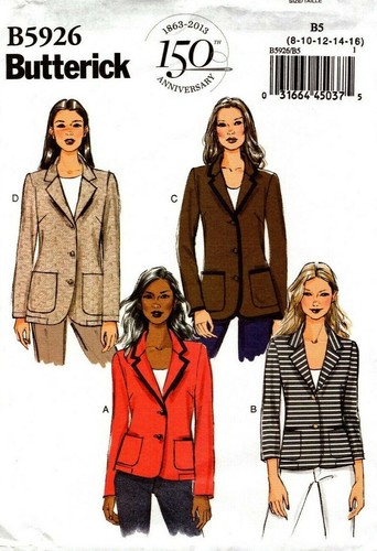 Butterick Sewing Pattern 5926 B5926 Womens Jacket Size 8-10-12-14-16 ...