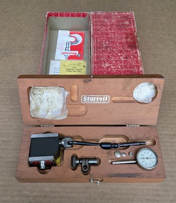 Starrett No. 657C magnetic base w/ No. 196 dial indicator w/ wooden ...