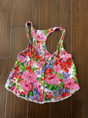 Free People Intimately Red Floral Tank Crop Lace Lightweight Racerback ...