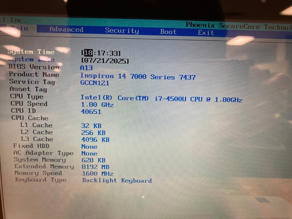 READ! Dell Inspiron 14 7437 Intel Core i7-4500U 1.80GHz 8GB RAM 14” (NO ...