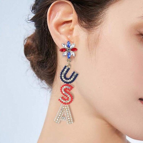 Labor Day American USA Letters Flag 4th of July Bling Beaded Dangle ...
