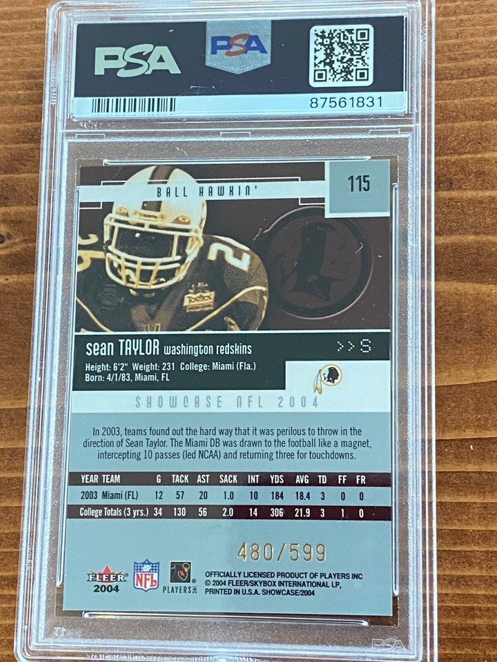 SEAN TAYLOR 2004 Fleer Showcase- REFRACTOR Rookie Card RC #115 (#480/ ...